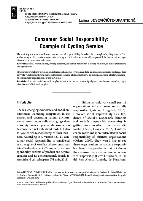 (PDF) Consumer Social Responsibility: Example of Cycling Service