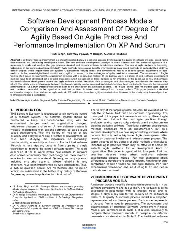 (PDF) Software Development Process Models Comparison And Assessment Of Degree Of Agility Based ...