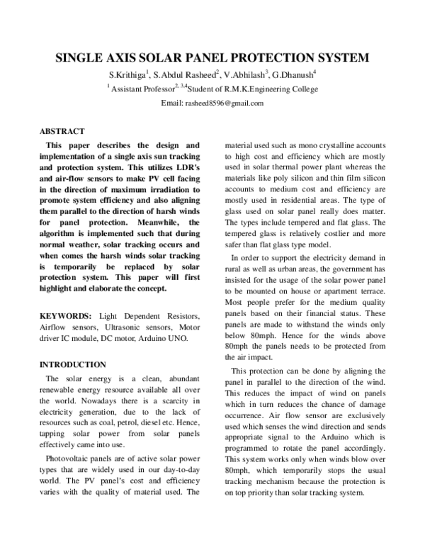 (PDF) Single Axis Solar Panel Protection System