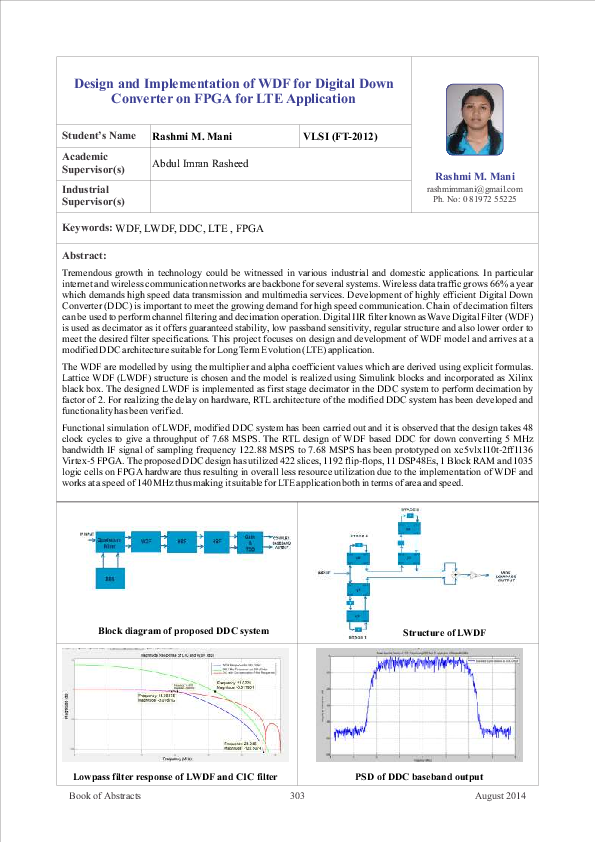 Pdf Design And Implementation Of Wdf For Digital Down Converter On Fpga For Lte Application