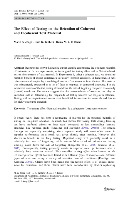 (PDF) The Effect of Testing on the Retention of Coherent and Incoherent ...