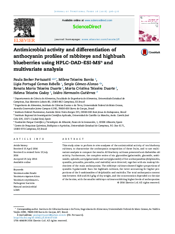 (PDF) Antimicrobial activity and differentiation of anthocyanin profiles of rabbiteye and ...