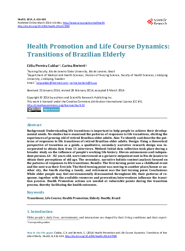 (PDF) Health Promotion and Life Course Dynamics: Transitions of ...