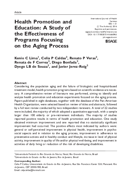 (PDF) Health Promotion and Education: A Study of the Effectiveness of ...