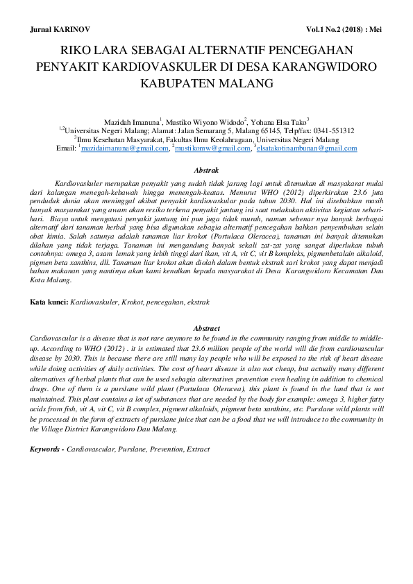 (PDF) Riko Lara Sebagai Alternatif Pencegahan Penyakit Kardiovaskuler DI Desa Karangwidoro ...