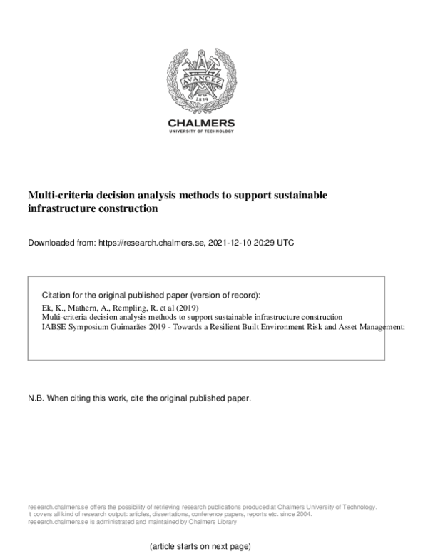 (PDF) Multi-criteria decision analysis methods to support sustainable ...