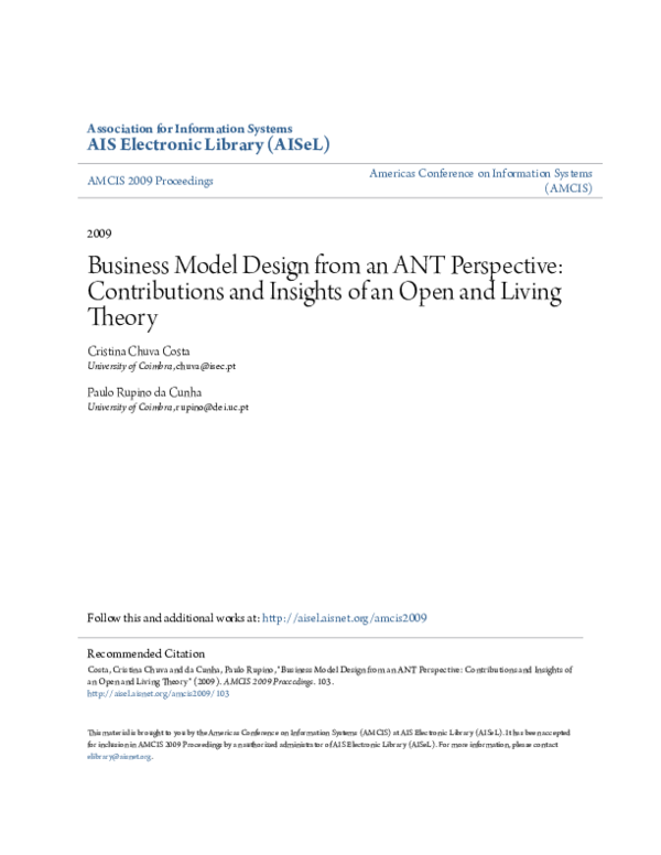 (PDF) Business Model Design from an ANT Perspective: Contributions and ...