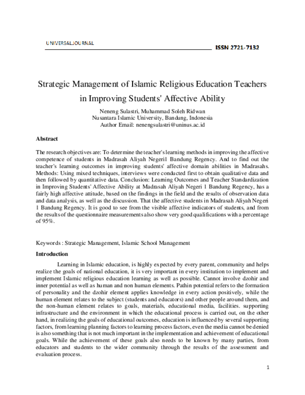 (PDF) Strategic Management of Islamic Religious Education Teachers in Improving Students ...