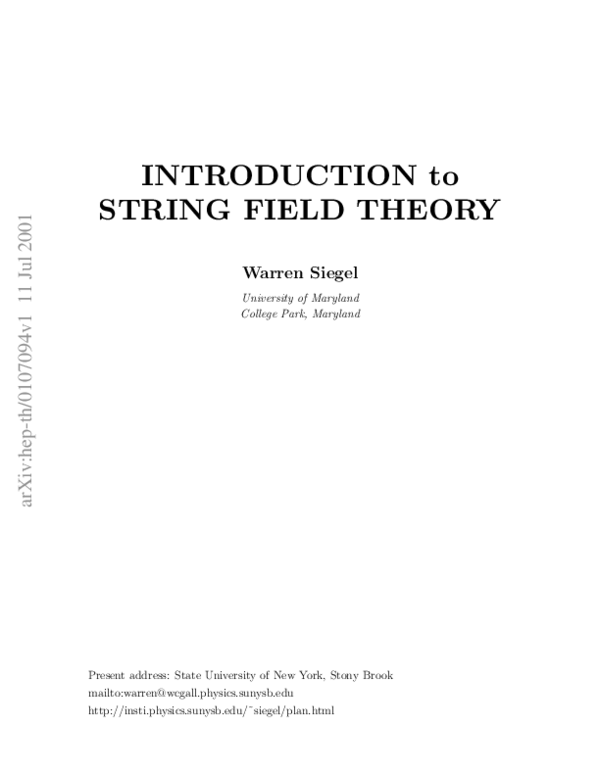 (PDF) Introduction to string field theory