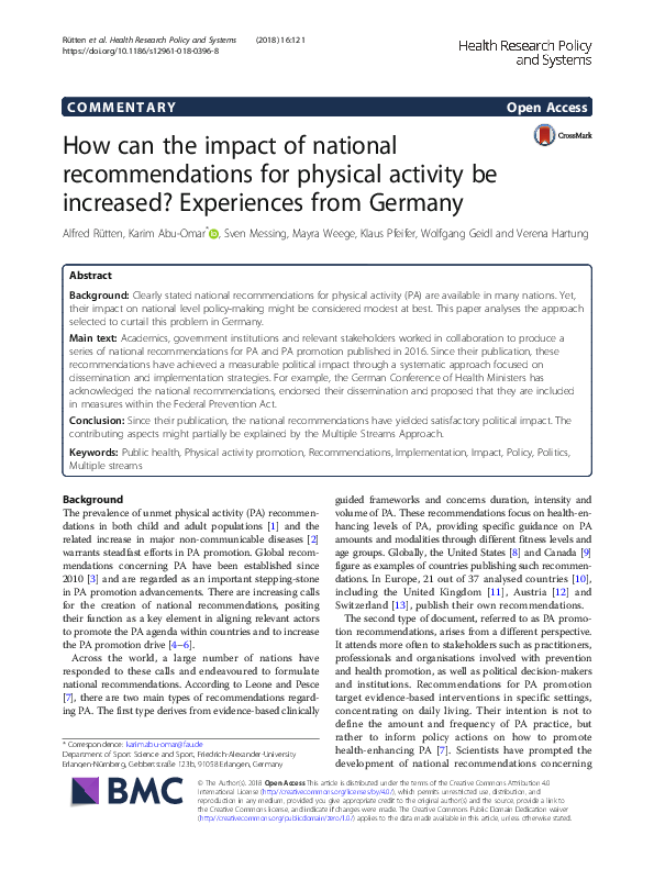 (PDF) How can the impact of national recommendations for physical ...