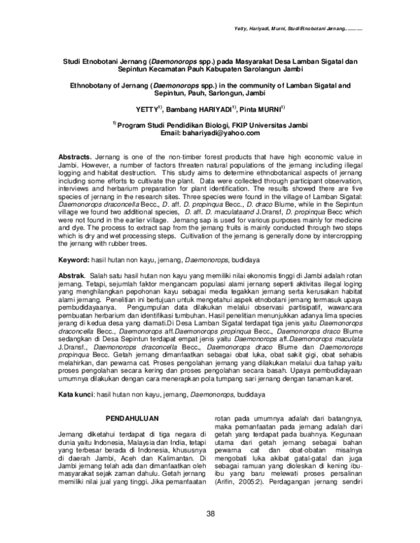 (PDF) Ethnobotany of Jernang (Daemonorops spp.) in the community of