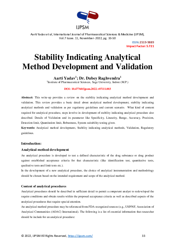 (PDF) Stability Indicating Analytical Method Development and Validation