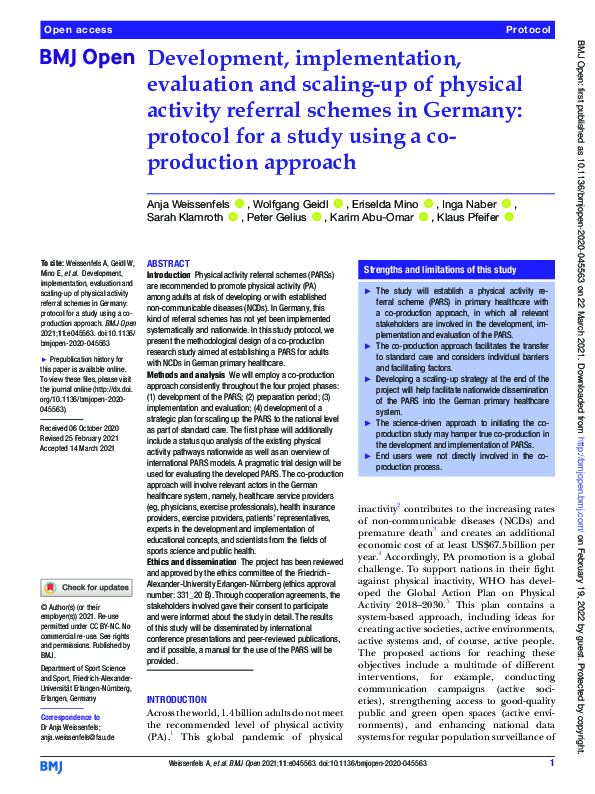 (PDF) Development, implementation, evaluation and scaling-up of physical activity referral ...