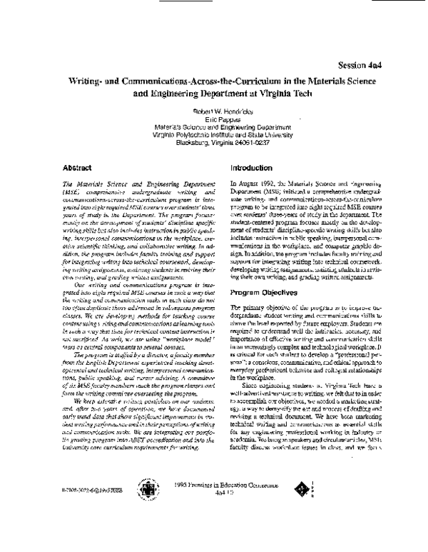 (PDF) Writing- and communications-across-the-curriculum in the ...