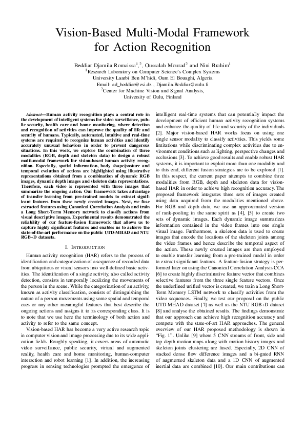 Pdf Vision Based Multi Modal Framework For Action Recognition