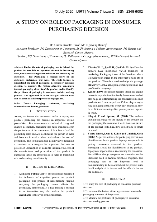 (PDF) A Study on Role of Packaging in Consumer Purchasing Decision ...