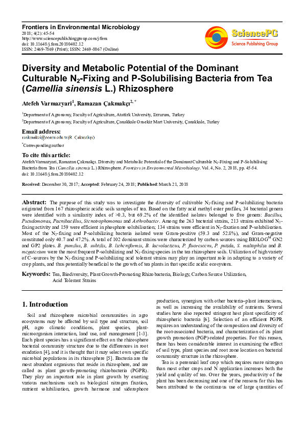 (PDF) Diversity and Metabolic Potential of the Dominant Culturable N 2 -Fixing and P ...