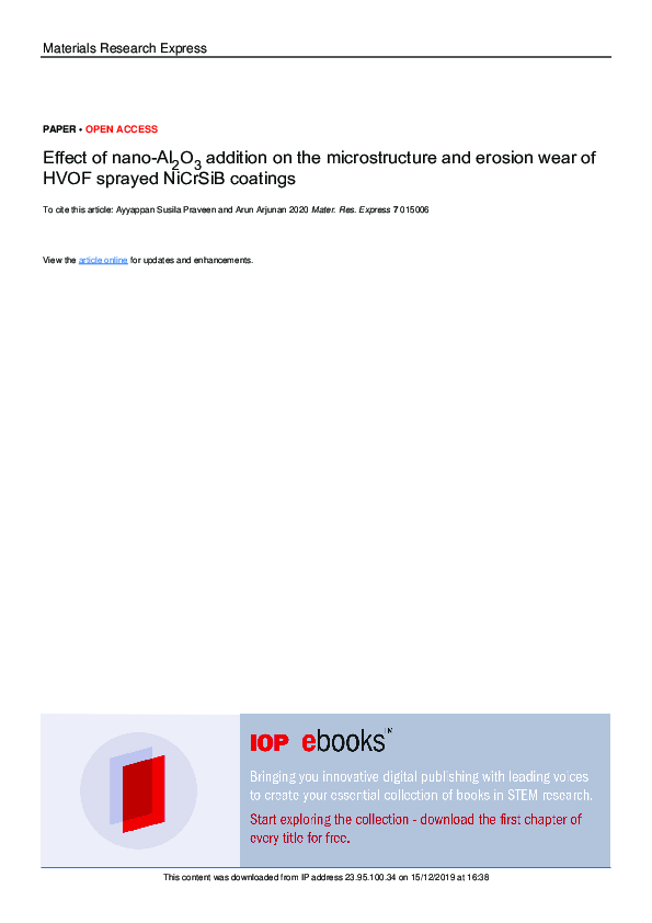 Pdf Effect Of Nano Al2o3 Addition On The Microstructure And Erosion