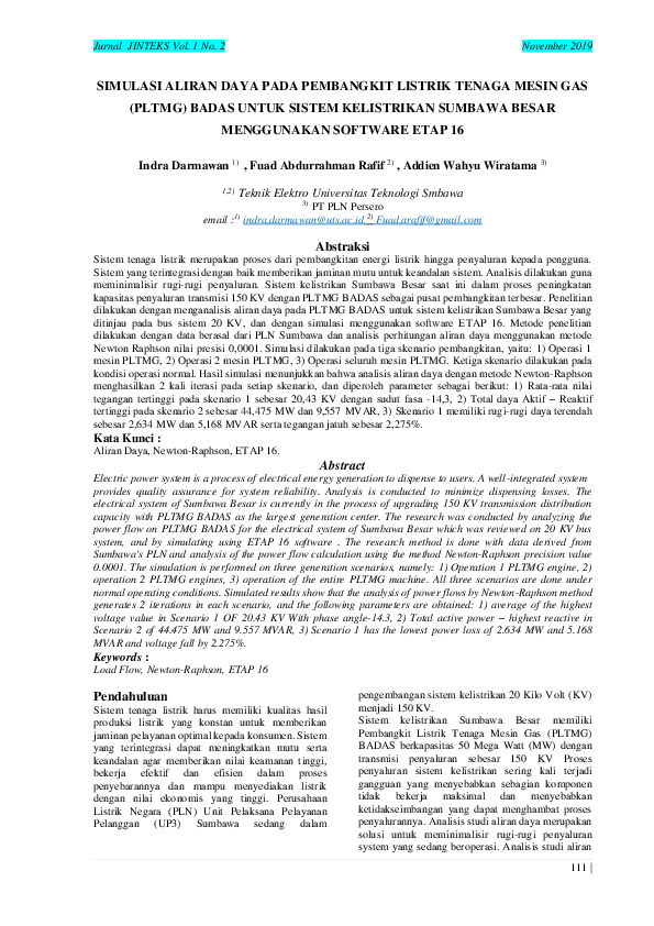 (PDF) Simulasi Aliran Daya Pada Pembangkit Listrik Tenaga Mesin Gas ...