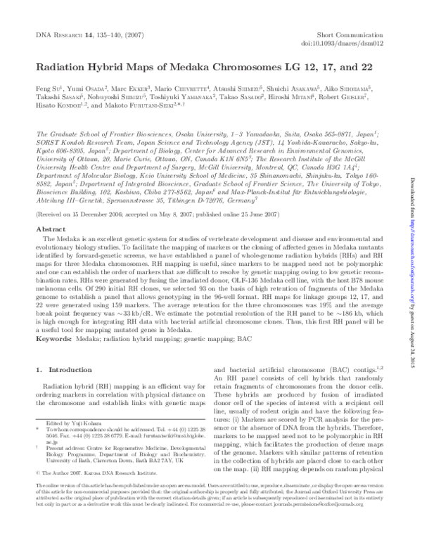 (PDF) Radiation Hybrid Maps of Medaka Chromosomes LG 12, 17, and 22