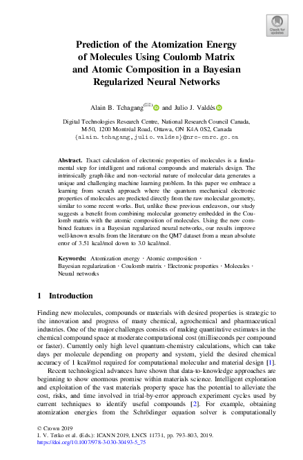 (PDF) Prediction of the Atomization Energy of Molecules Using Coulomb ...