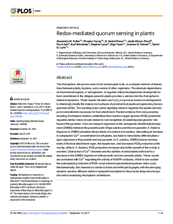 (PDF) Redox-mediated quorum sensing in plants | B Daniel Pierce ...