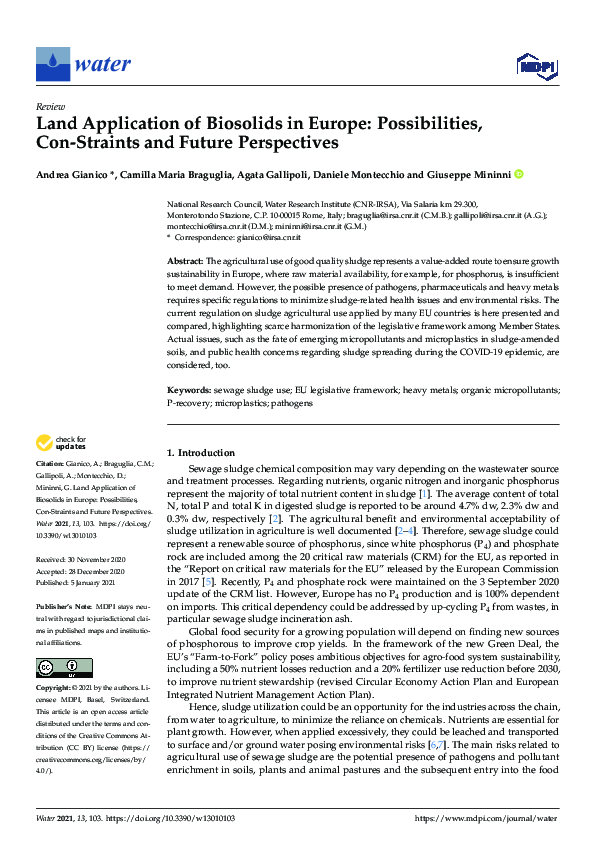 (PDF) Land Application of Biosolids in Europe: Possibilities, Con ...