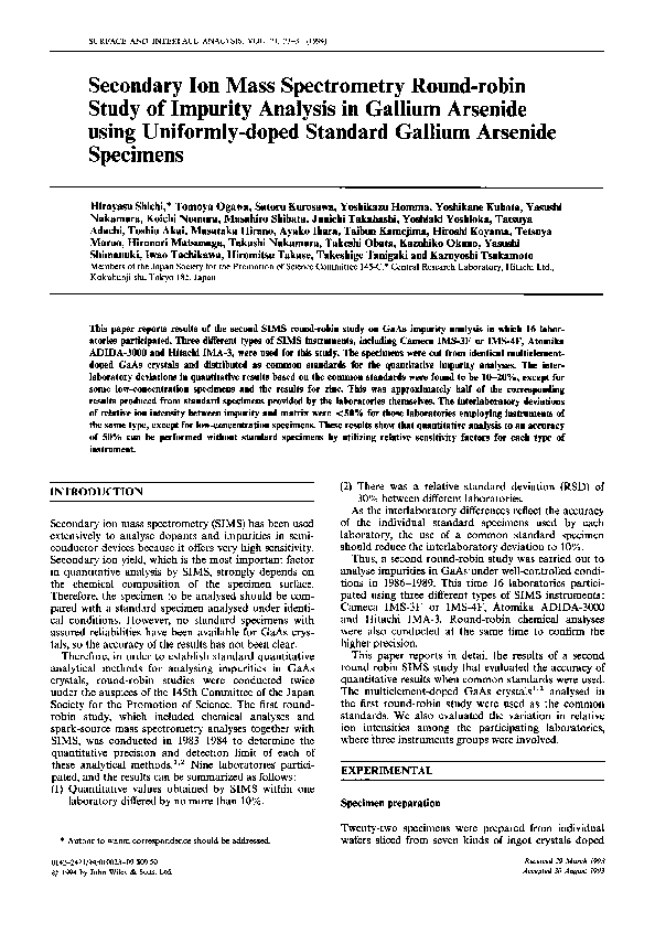 (PDF) Secondary ion mass spectrometry round-robin study of impurity ...