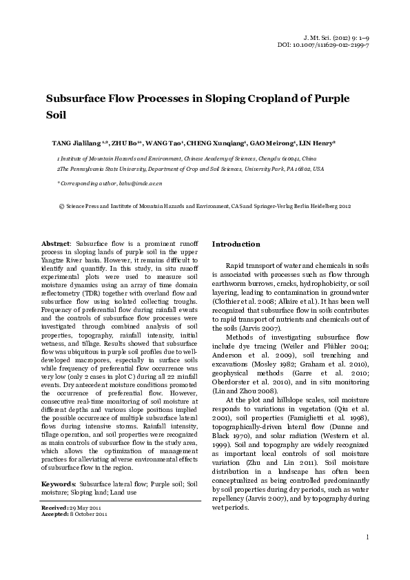 (PDF) Subsurface flow processes in sloping cropland of purple soil | Henry Lin - Academia.edu