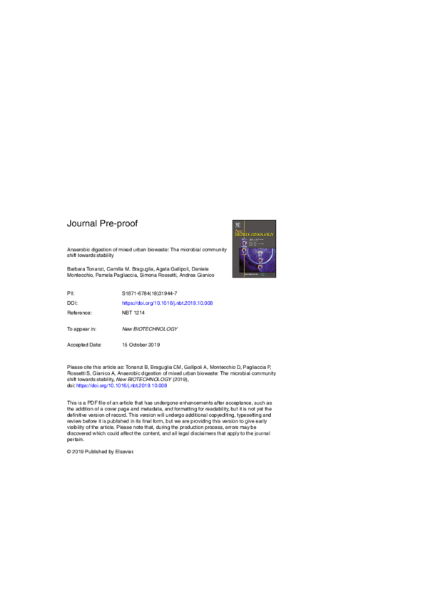 (PDF) Anaerobic digestion of mixed urban biowaste: The microbial ...