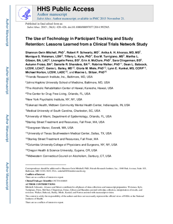 (PDF) The Use of Technology in Participant Tracking and Study Retention ...