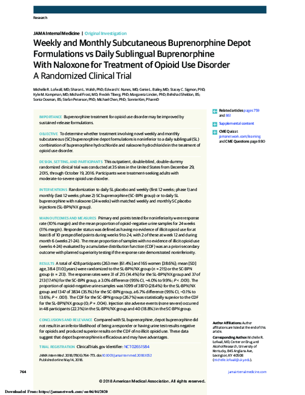 (PDF) Weekly and Monthly Subcutaneous Buprenorphine Depot Formulations ...