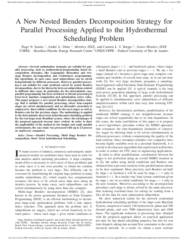 (PDF) A New Nested Benders Decomposition Strategy for Parallel Processing Applied to the ...