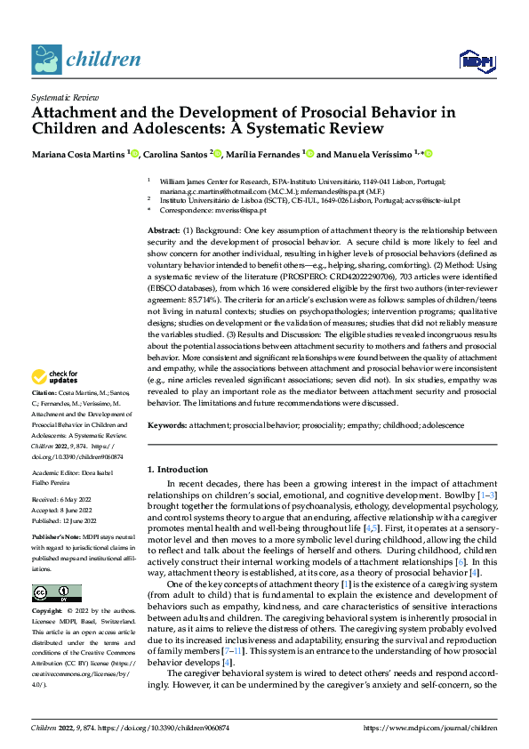 (PDF) Attachment and the Development of Prosocial Behavior in Children ...