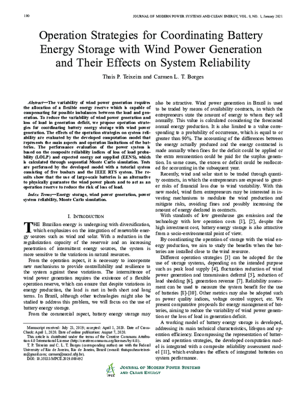 Pdf Operation Strategies For Coordinating Battery Energy Storage With