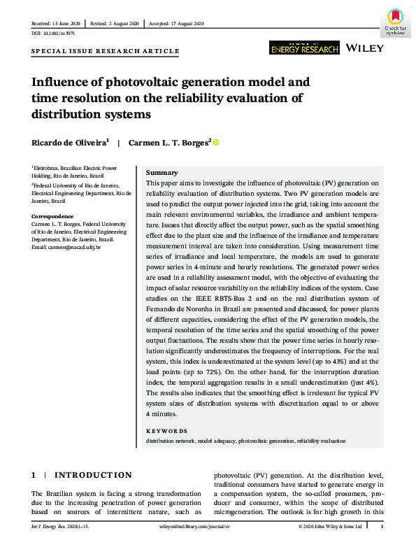 Pdf Influence Of Photovoltaic Generation Model And Time Resolution On The Reliability