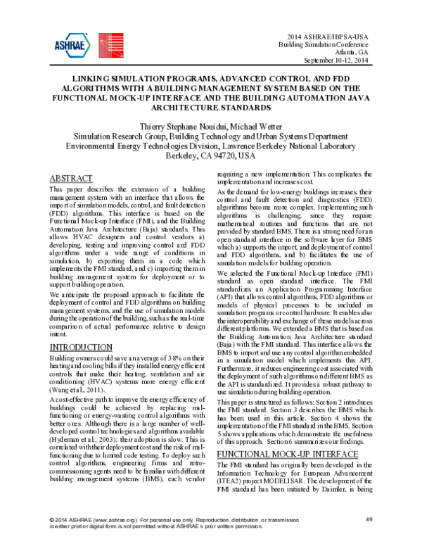 Pdf Linking Simulation Programs Advanced Control And Fdd Algorithms