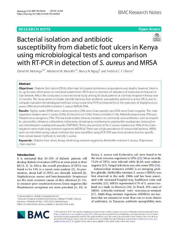(PDF) Bacterial isolation and antibiotic susceptibility from diabetic ...
