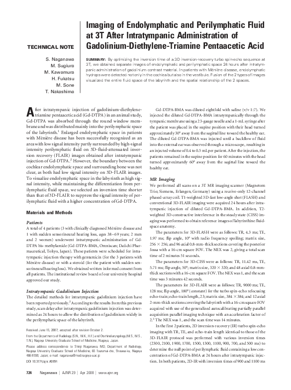 (PDF) Imaging of Endolymphatic and Perilymphatic Fluid at 3T After ...