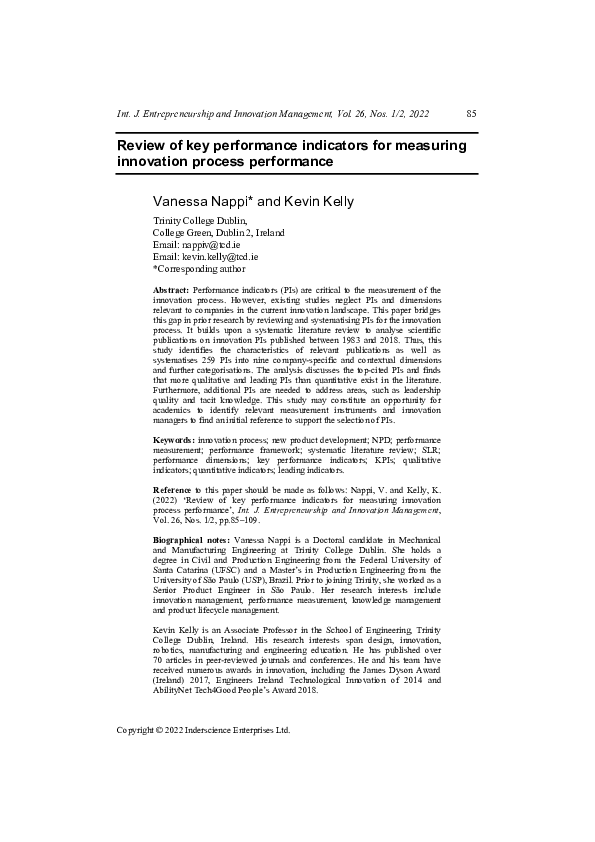 (PDF) Review of key performance indicators for measuring innovation ...