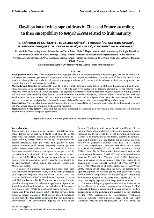 (PDF) Classification of winegrape cultivars in Chile and France ...