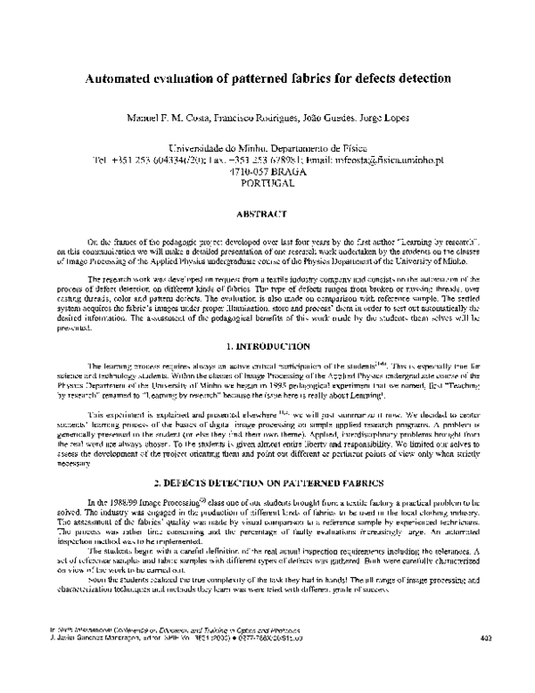 Pdf Automated Evaluation Of Patterned Fabrics For Defect Detection