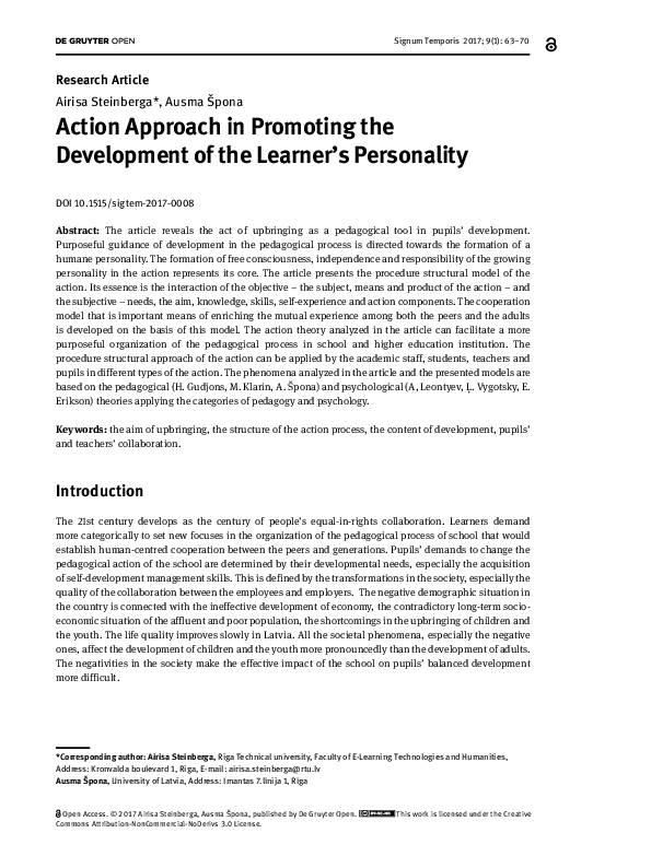 (PDF) Action Approach in Promoting the Development of the Learner’s ...