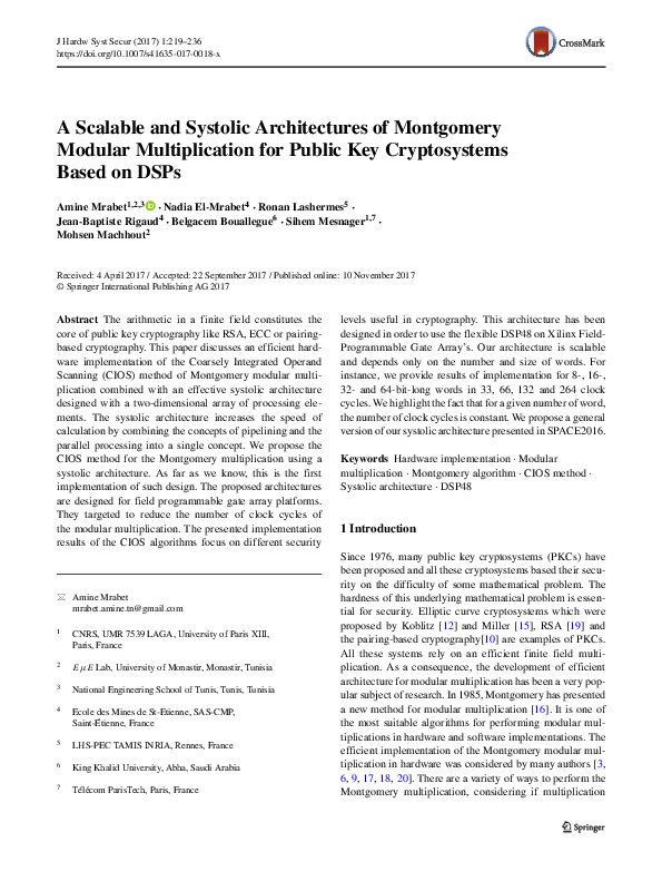 (PDF) A Scalable and Systolic Architectures of Montgomery Modular ...