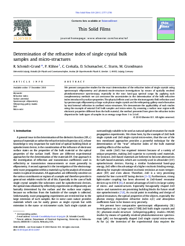 (PDF) Determination of the refractive index of single crystal bulk samples and micro-structures