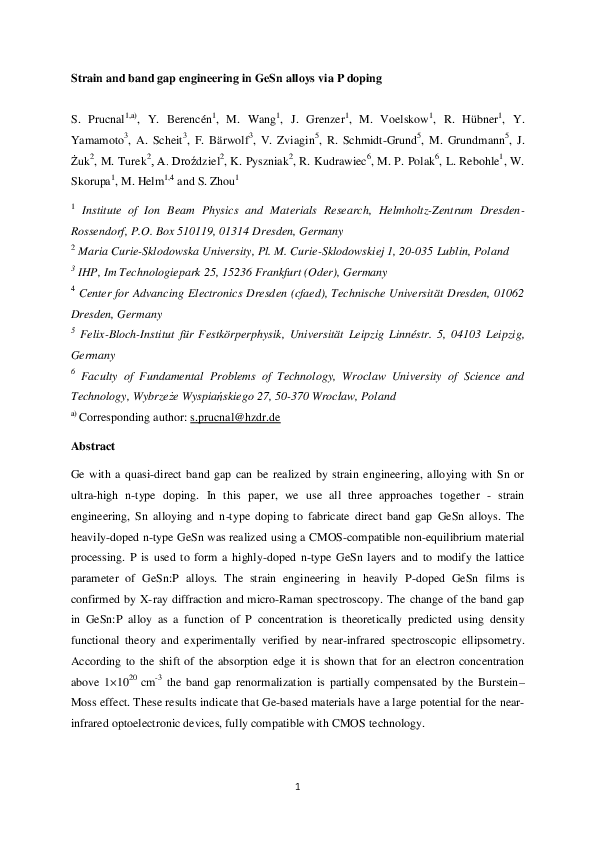(PDF) Strain and Band-Gap Engineering in Ge - Sn Alloys via P Doping