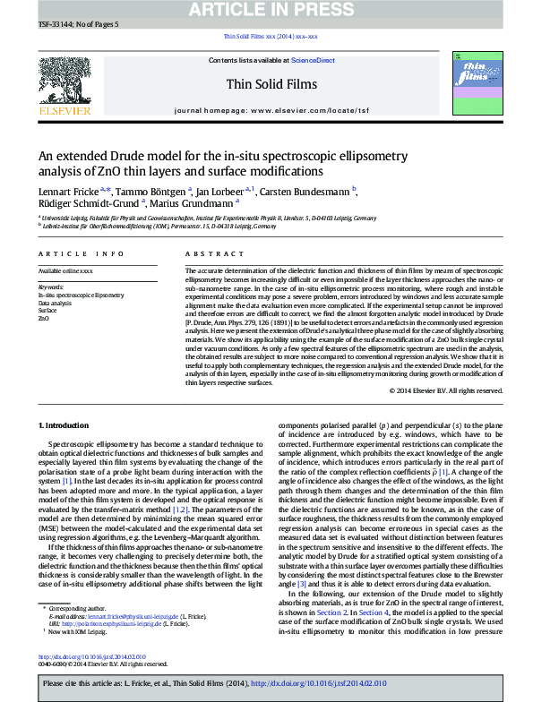 (PDF) An extended Drude model for the in-situ spectroscopic ...