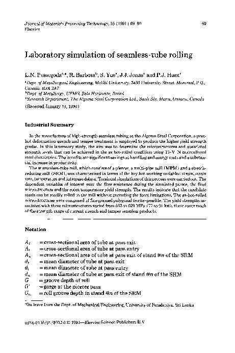 (PDF) Laboratory simulation of seamless-tube rolling