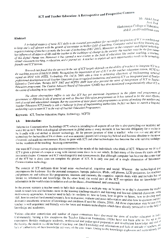 (PDF) ICT and Teacher Education-A Retrospective and Prospective Concern