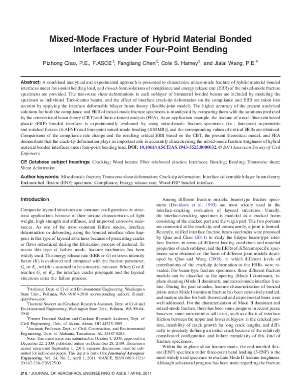 (PDF) Mixed-Mode Fracture of Hybrid Material Bonded Interfaces under Four-Point Bending | Jialai ...